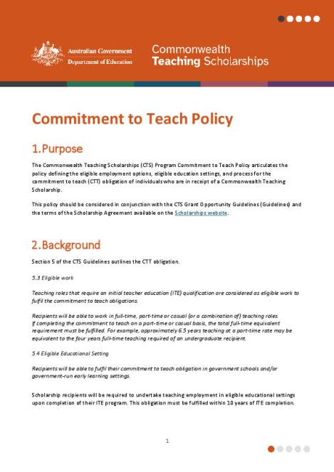 Commonwealth Teaching Scholarships Commitment to Teach Policy - Department of Education ...